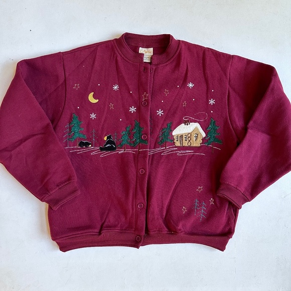 Vintage | Sweaters | Vintage Artisan Embroidered Black Bear Winter ...